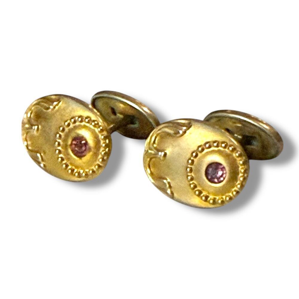 Antique Victorian Cufflinks Mens Gold Tone Filigree P… - Gem